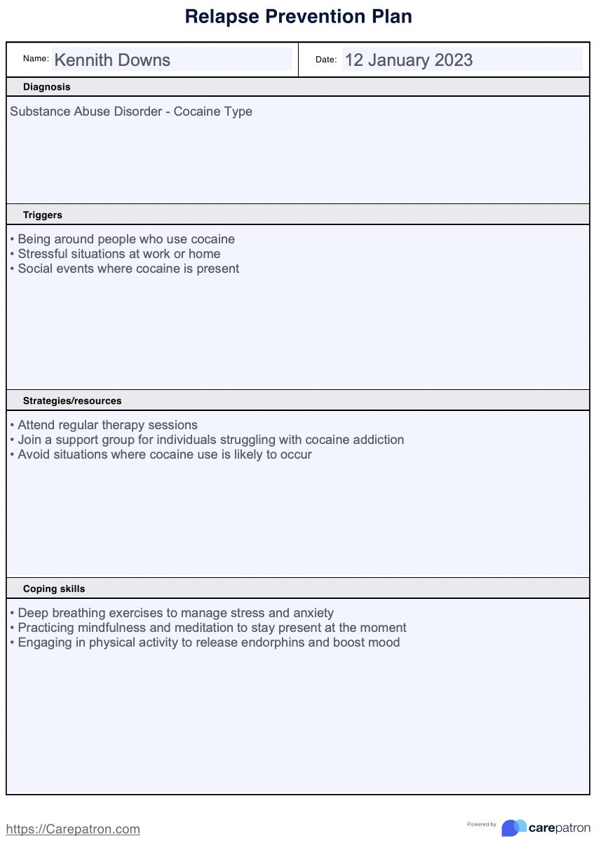 Relapse Prevention Plan Example Free PDF Download